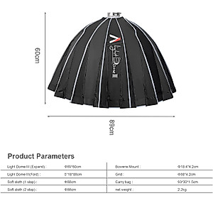 Aputure Light Dome III 35'' Softbox Bowens Mount with Diffuser Cloth and Honeycomb Grid,Quick-Setup Quick-Folding for Studio Photography,for Amaran Series, Aputure 600D,600X,300X etc