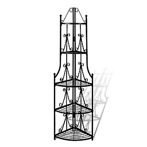 Homvdxl 5 Tier Metal Plant Stand, Indoor Curved Plant Display Shelf with 5 Potted Plant Rack, Corner Bonsai Flower Pots Plant Stand Rack for Garden, Balcony - Black, 24Inch T