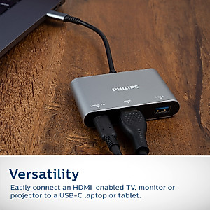 Philips USB C Hub to Multiport Adapter, 3 in 1 Power Pass Through, HDMI 4k@30Hz, 60W USB C Charging Port, 5Gbps USB 3.0 Port for MacBook Pro, MacBook Air, UCB C Laptop Docking Station, DLK9220C/27