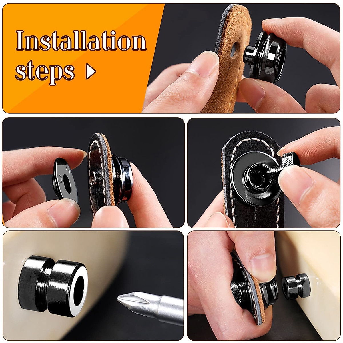 Facmogu 2PCS Black Guitar Strap Locks, Dual Design Strap Retainer System Straplock with Black Rubber Block, Quick Release Straplocks Strap Parts for Acoustic Classical Electric Guitar Bass Ukulele