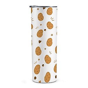 Onebttl Funny Potato Gifts for Potato Lovers, All-over Pattern Insulated 20oz Stainless Steel Skinny Tumbler with Straw and Lid