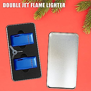 Futlidys 2 Pack Mini Torch Lighter Butane Refillable, Double Flame Butane Lighter with Visible Window, Adjustable Jet Lighter, Great Gifts for Men and Women, Without Gas (Blue)