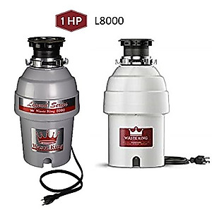 Waste King 1 HP Garbage Disposal with Power Cord, Food Waste Disposer for Kitchen Sink, L-8000