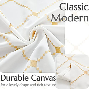 jinchan Tie Up Valance Curtain with Diamond Embroidery 45 Inch Geometric Valance Rod Pocket Adjustable Tie-up Shade Valance Window Treatments for Living Room Kitchen Light Filtering 1 Panel Gold