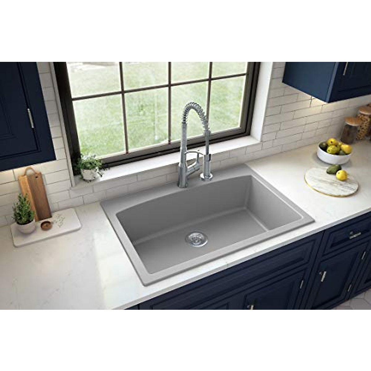 Karran QT-712 Drop-In Quartz Composite 33 in. 1-Hole Single Bowl Kitchen Sink Kit in Grey