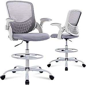 Tall Office Chair, Drafting Chair, Standing Desk Chair, High Adjustable Office Mesh Chair, Ergonomic Counter Height Computer Rolling Chair with Flip-up Armrests and Foot-Ring for Bar Height Desk