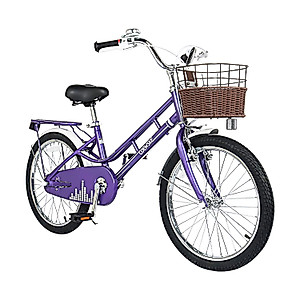 COEWSKE 20 Inch Kids Bike Bicycles Fantasy-Style, Children Toddler Girls Leisure Bicycle with Basket Kickstand Included Fit for 6-10 Years Old Or 49-57 Inch Kids (Purple)