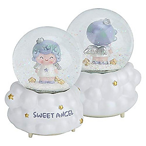 Haofy Lovely Little Angel Automatic Snow Fall Snow Globe, Cute Figurine Crystal Ball,Night Light Music Snow Globes Decor, Home Decoration Ornament(大号BB9040天使 白底座)