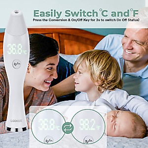 LOOKEE Breeze Infrared Forehead and Ear Thermometer for Adults, Kids, Babies, Infants | Touchless or Touch on Forehead | Medical Digital Fever Baby Thermometer with Large Front LED Display New Version