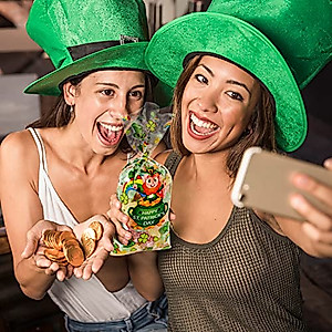 SPERPAND 120Pcs St. Patrick's Day Cellophane Gift Bags, Clear Clover Candy Goodie Bags for Saint Patrick's Day Party Favors