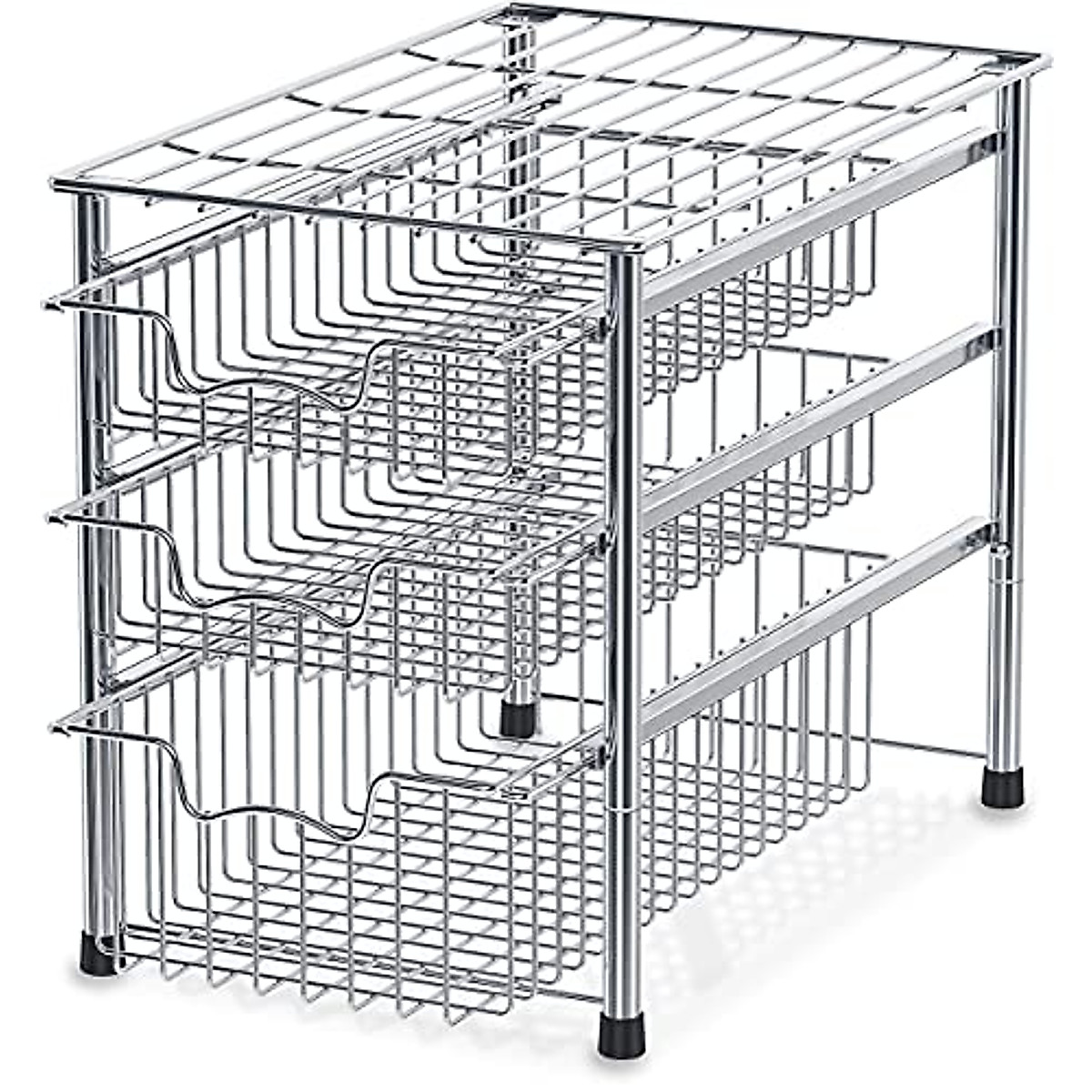 Simple Houseware Stackable 3 Tier Sliding Basket + Single Tier Basket, Chrome