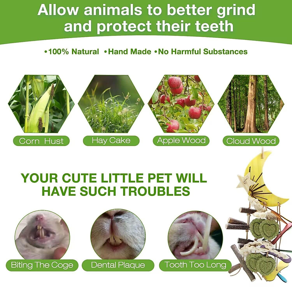 MQFORU Rabbit Hanging Toys, Chinchilla Chew Toys, Guinea Pig Toys, Small Animal Toys, Bunny Treats Toys Cage Accessories for Teeth, Hamsters Rats Toys for Snacks, Food Grade Materials Dyes