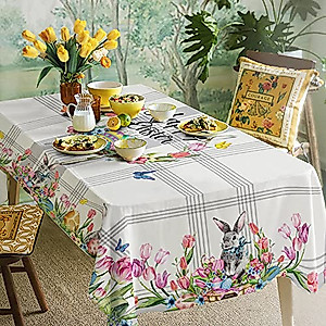 Hexagram Easter Tablecloth, Easter Table Cloth Rectangle 60x84 inch, Indoor or Outdoor Spring Easter Kitchen Table Decorations for Dinner