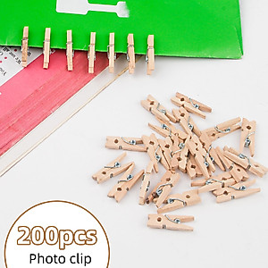 200PCS Mini Clothes Pins Small Clothes Pins Wooden & Tiny Clothes Pins for Photos Push Pin Clothes Pins for Classroom & Wooden Pegs for Wall Hanging Pictures Small Clothespins（2.5X0.3CM
