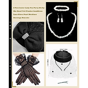 Pillbox Hat with Veil Vintage Fascinators Hats Set 20s 50s Pearl Top Hat for Women Cocktail Tea Party Wedding