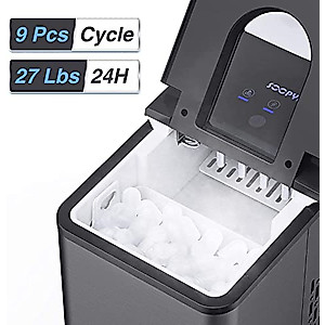 SOOPYK Ice Makers Countertop | Portable Ice Maker Cube | 27 lbs in 24 hrs | 9 Ice Cubes Per 5-8 Mins | Ice Maker Machine Self Cleaning Function | Ice Scoop and Basket,Stainless Steel