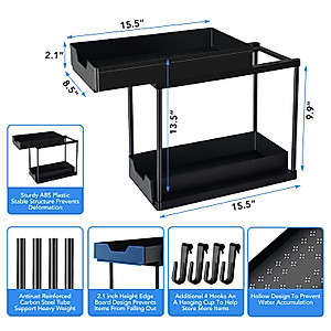 2-Tier Under Sink Organizer Storage, Double Sliding Under Cabinet Basket Organizer with 2 Pull Out Drawers & 4 Hooks, Multi-Purpose Under Shelf Organizer for Bathroom Kitchen (2 Pack)