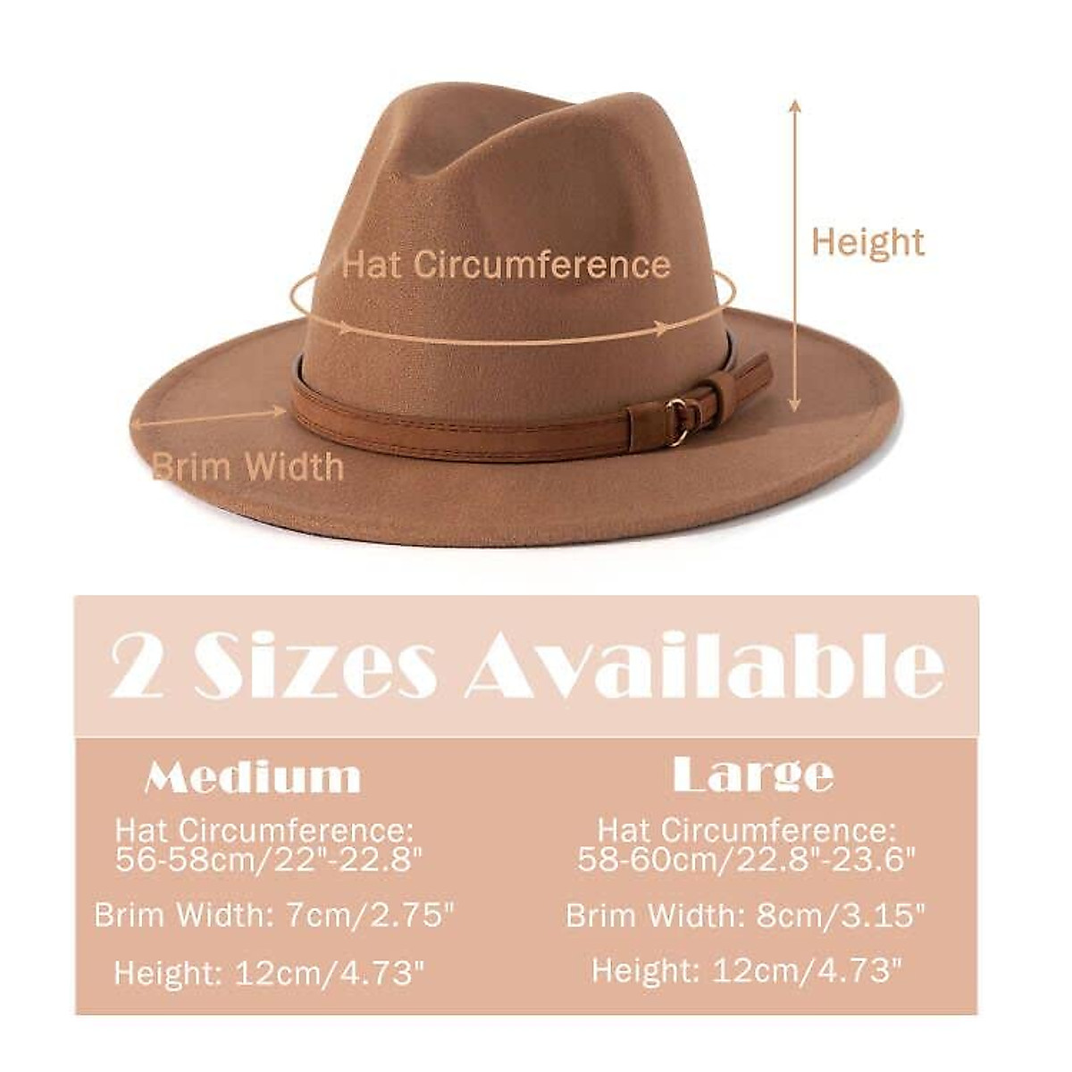 Lisianthus Men & Women Vintage Wide Brim Fedora Hat with Belt Buckle A-Khaki 59-60cm