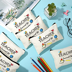 24 Pcs Teacher Appreciation Gift Makeup Bags Teacher Survival Kit Cosmetic Bags Canvas Zipper Pouch Travel Toiletry Case (7.1 x 4.3 Inch) Multicolor