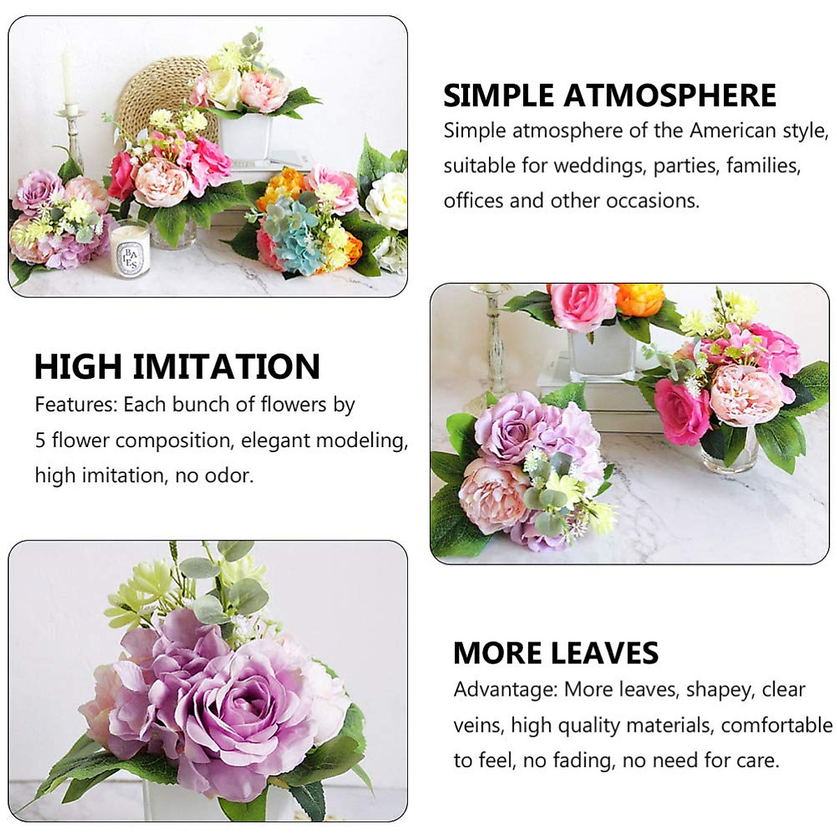 SOIMISS Artificial Roses Peony Hydrangea Flowers Bridal Wedding Bouquet for Party Wedding Decoration