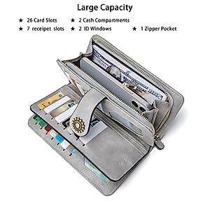 OPAGE Wallets for Women PU Leather Credit Card Holder with RFID Blocking Large Capacity Wristlet