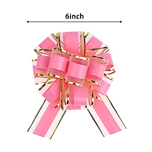 HCHENBOW 6 Pieces Large Pull Bows, 6 inches Gift Bow, Christmas, Party Birthday Gift Bow, Wedding Ribbon Bows for Wrapping Boxes or Baskets Decorations, Valentine's Day Gift Decorations Bow (Pink)