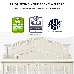 Evolur Aurora 5-In-1 Convertible Crib In Ivory Lace, Greenguard Gold Certified, Features 3 Mattress Height Settings, Sturdy And Spacious Baby Crib, Wooden Furniture