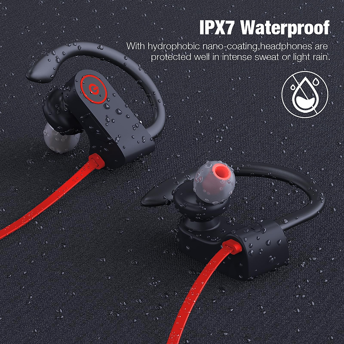 JOYWISE Bluetooth Headphones, Wireless Headphones 16H Playtime Wireless Earbuds with Mic Stereo in-Ear Earphones, IPX7 Waterproof Sports Headphones Sound Isolation Headsets for Running, Workout Red