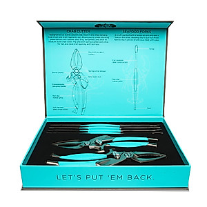 Toadfish Crab & Lobster Seafood Tool Set - 2 Shell Crackers With Cutters & 4 Multi-Use Forks - Non-Slip Grips - Stainless Steel - Built-In Bottle Opener - Makes A Beautiful Gift