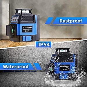 Laser Level Self Leveling - Jkaoclever 12 Lines 3x360° Laser Tool, 150FT Green Cross Line Lazer Level for Construction/Picture Hanging -Vertical/Horizontal Line, 2 Rechargeable Batteries, Wall Bracket