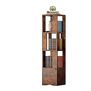 MIN WIN 4-Tier Storage Shelf Unit with Cabinet,Modern Bookcase Storage Cabinet Bookshelf, Tall Retro Wooden Book Shelf Free Standing Floor Cabinet for Small Spaces Home Office Corner Storage,Antique