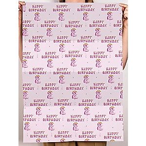 CENTRAL 23 Pink Wrapping Paper - 6 Sheets Wrapping Paper for Girls - 2 Years Old - Happy Birthday Wrapping Paper - Age Two - Comes With Stickers - Recyclable