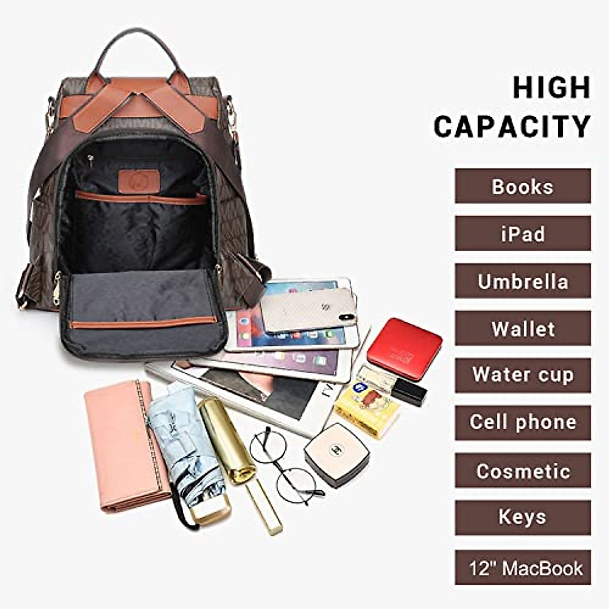 MKP Women Fashion Medium Anti-theft Backpack Purse (Coffee and Blue)