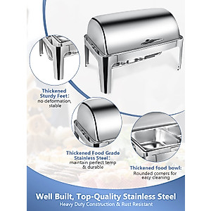 Granvell Rectangular Roll Top Chafing Dish Buffet Set, Catering Food Warmer for Parties, Wedding, Birthday, Christmas, 1 Full Size & 2 Half-Size Chafing Server Dish, 14QT Water Pan