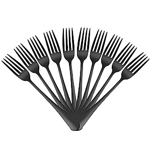 Devico Forks Set, Good Stainless Steel 10-piece Black Silverware Cutlery Reusable Dinner Forks