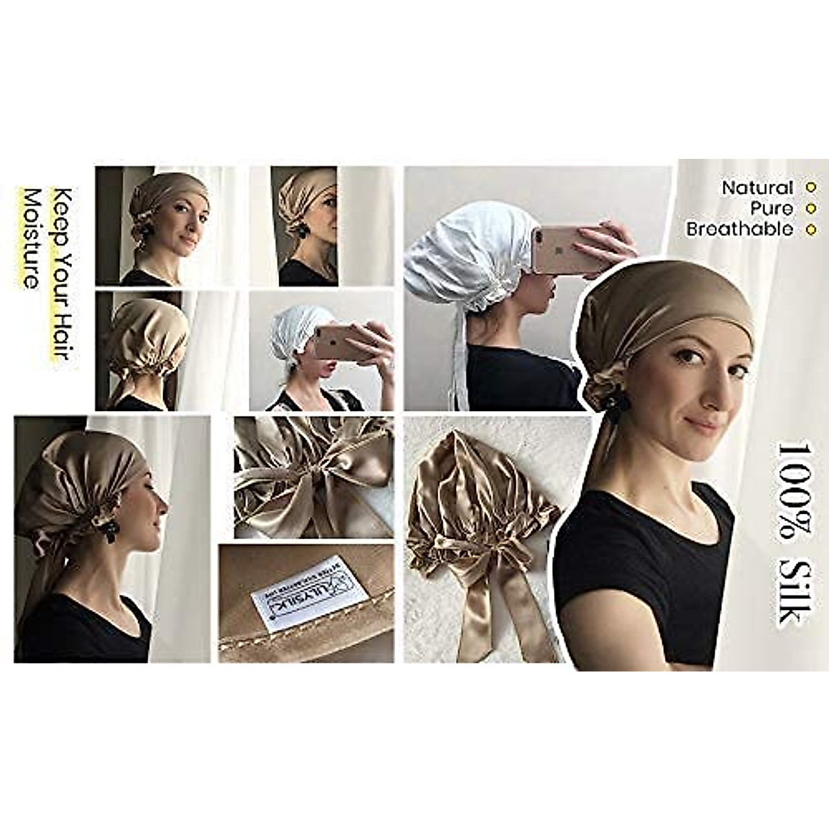 LilySilk Silk Sleeping Cap for Hair Stretchy -Night Cap- for Women 100 Real Silk Bonnet Sleep Cap- for Curls (Rosy Pink)