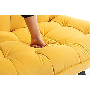 INMOZATA Accent Chairs for Living Room Upholstered Armless Chairs with Footstool Velvet Fabric Single Sofa Chair for Bedroom,Yellow
