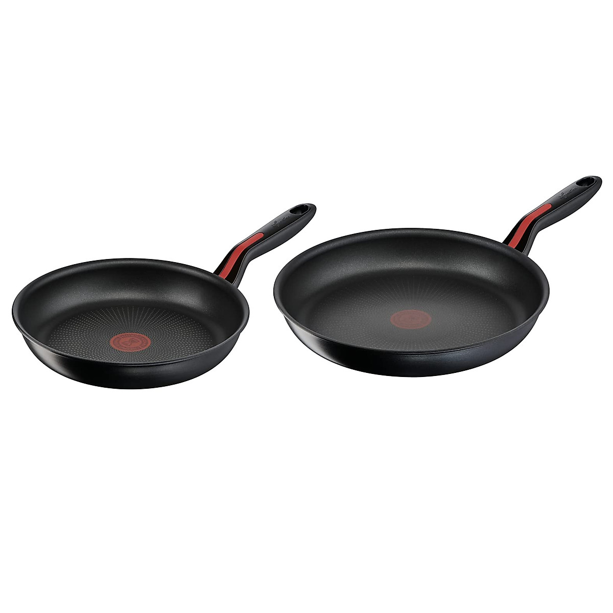 Lagostina Linea Rossa Bis Non-Stick Frying Pans Ø 24 and 28 cm Diameter, Gas Induction and Oven, Scratch-Resistant, Thermosignal Cooking Indicator, Stainless Steel and Aluminium Base, Non-Slip Handle