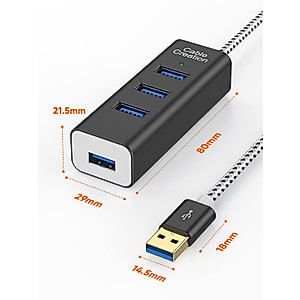 CableCreation 4-Port USB 3.0 Hub with 4.9ft Extension Cable - 5Gbps Data Rate for MacBook Pro, iMac, PC, Laptop, USB Flash Drives, Surface Pro, XPS - Aluminum Black, 1.5M