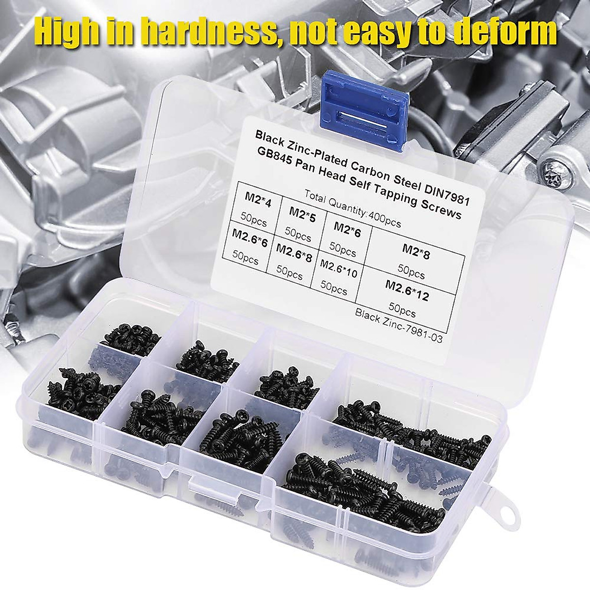 Self Tapping Screw, 400Pcs M2/M2.6 Cross Pan Head Self Tapping Screws Set Black Cross Tapping Screws Assortment Kit for Plastic,Wood,Soft Metal,etc