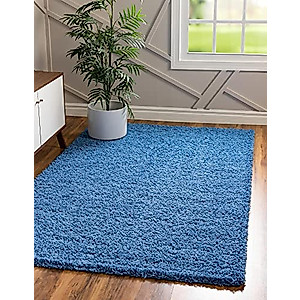 Rugs.com Über Cozy Solid Shag Collection Rug – 5 x 8 Periwinkle Blue Shag Rug Perfect 5 x 8 Feet