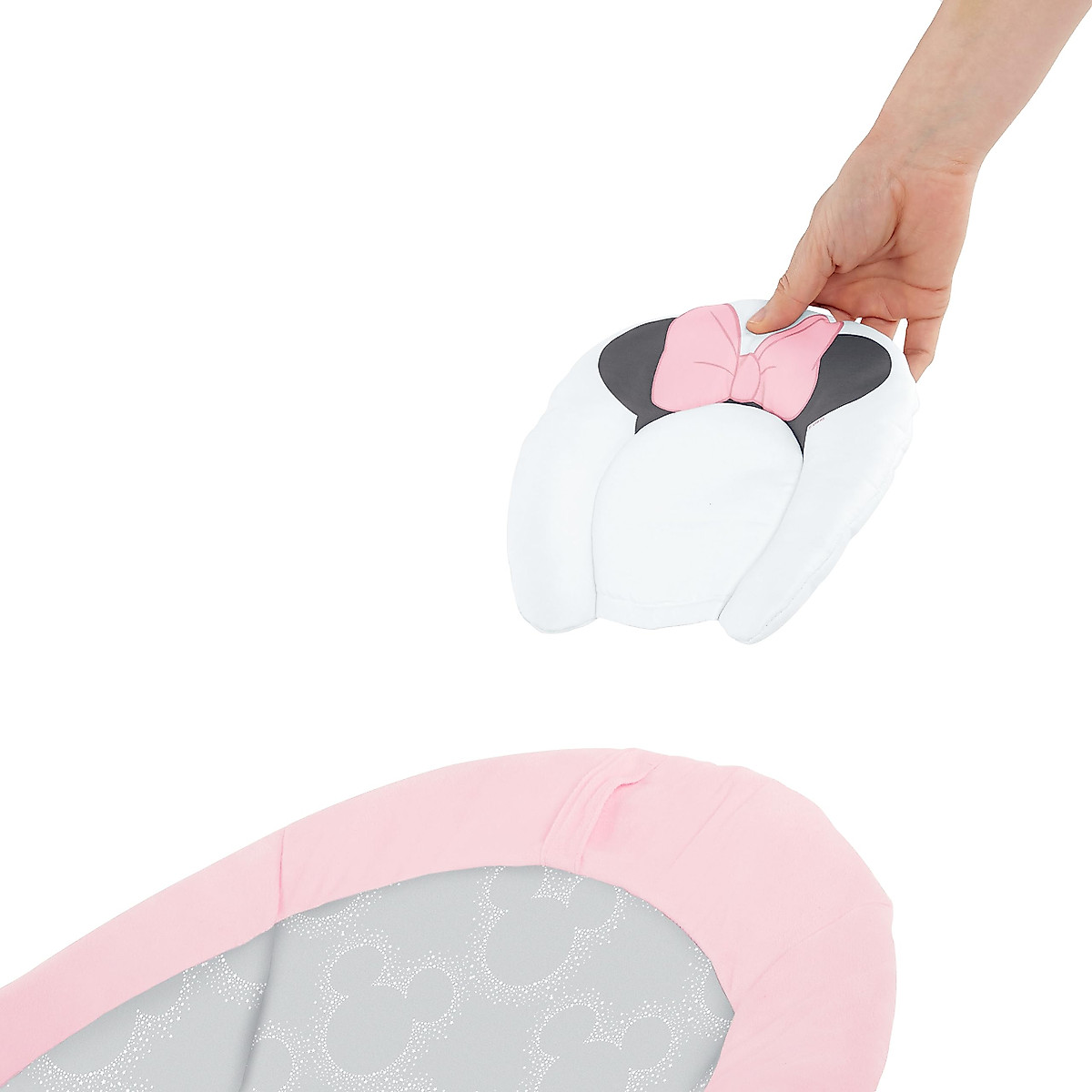 Bright Starts Minnie Mouse Rosy Skies Baby Bouncer with Vibrating Infant Seat, Music & 3 Playtime Toys, 23x19x23 Inch (Pink)