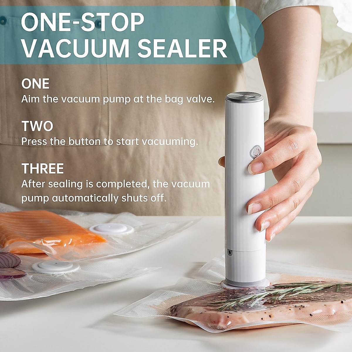 THETCHRY Vacuum Sealer, Handheld Compact Vacuum Sealer, Vacuum Pump for Food Fresh & Save Meal Prep Sous Vide, Portable Cordless Vacuum Sealer Machine for Travel, with 12 Reusable Vacuum Bags
