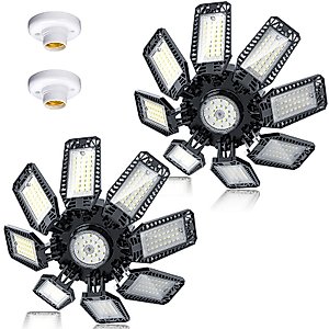 YIBEYYDS LED Garage Lights Garage Light - 240W 24000LM Garage Lights Ceiling LED，6500K LED Garage Ceiling Lights with 8+1 Deformable Panels Support E26/E27 for Garage, Workshop, Basement (2)