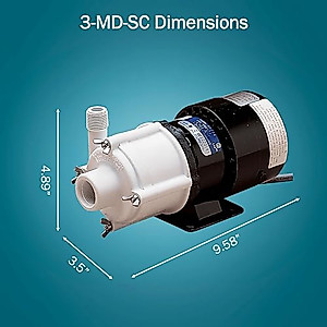 Little Giant 230 Volt, 1/12 HP, 750 GPH 3-MD-SC Semi-Corrosive Chemical Magnetic Drive Pump, 6-Foot Cord (Plug-less), Black/White, 581513