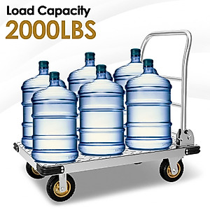 Platform Truck Heavy Duty Push Cart Dolly with 2000 LBS Capacity, Foldable Moving Flatbed Cart with 6'' Swivel Wheels, Large Steel Platform Dolly Cart for Groceries, Garage, Warehouse (36"X 24")