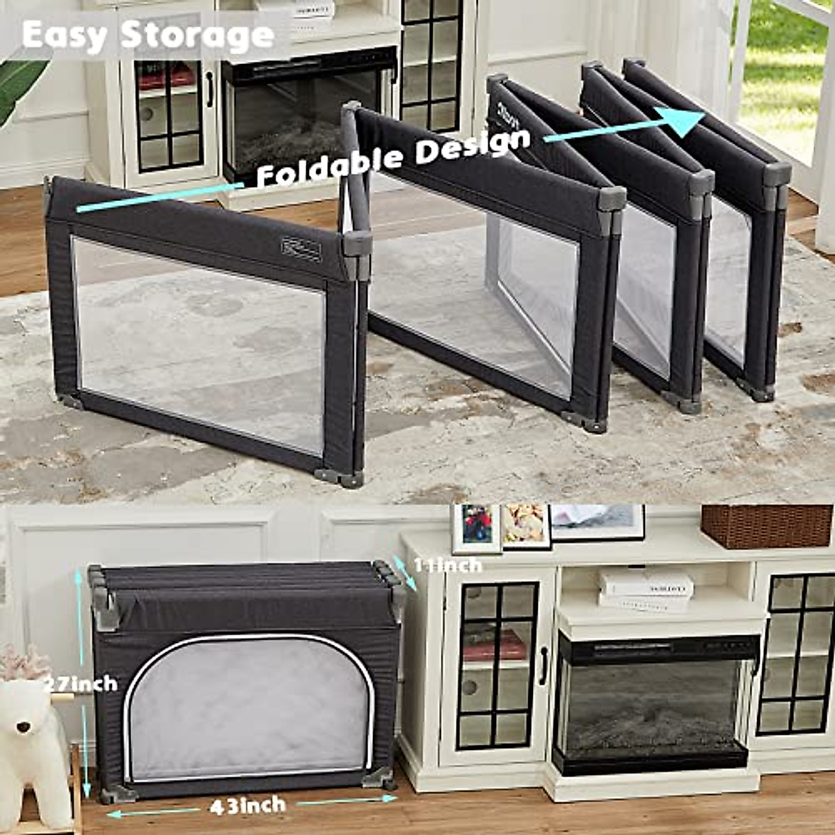 Albott Baby Playpen-Foldable Playpen for Babies and Toddlers 89x89 in Portable Baby Fence, Baby Play Yards(Dark Grey)