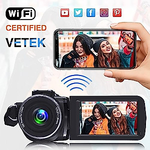 VETEK Video Camera 8k Camcorder 48MP UHD WiFi IR Night Vision Vlogging Camera for YouTube, 18X Digital Zoom 3.0“ LCD Screen Digital Camera with Microphone, 32G SD Card, Remote Control and 2 Batteries