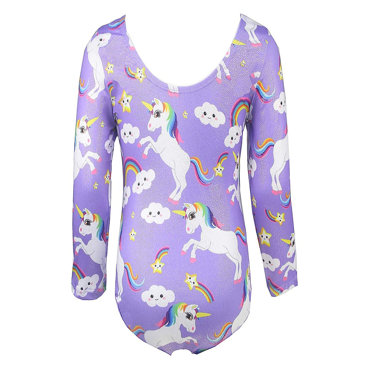 TENVDA Girls Gymnastics Leotards Size 4t 5t Sparkly Purple Unicorn Printed Long Sleeve Tumbling Outfit Winter Bodysuit