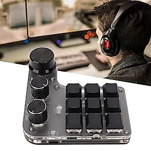 Pomya Programmable Macro Keyboard, OSU One Handed Gaming Keyboard, 9 Key Mini Mechanical Keypad, 3 Knobs USB Connection for Office Music Media